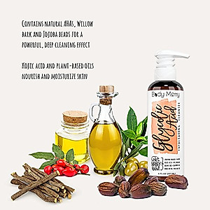 Body Merry Glycolic Acid Exfoliating Facial Cleanser – Anti-Aging Face Wash with Jojoba Beads – Cruelty Free Skin Brightening Pore Scrub for Men and Women, 6 fl oz