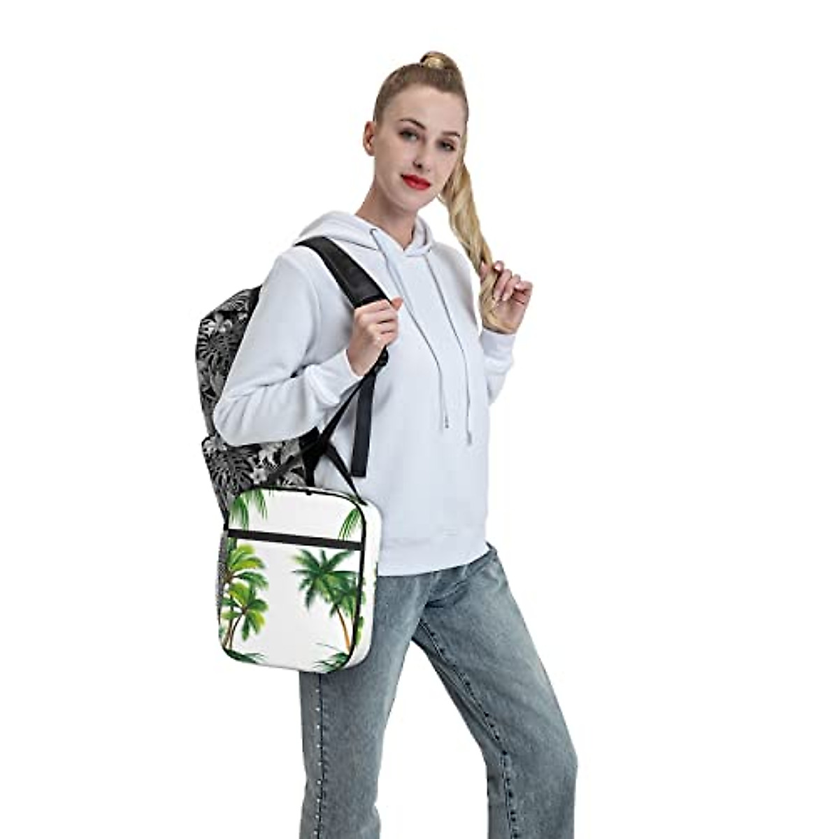 Insulated Lunch Bag For Women/Men,Coconut Palm Tree Nature Paradise Plants Foliage Leaves Digital,Reusable Lunch Box For Office Work School Picnic Beach,Leakproof Cooler Tote Bag Freezable Lunch Bag