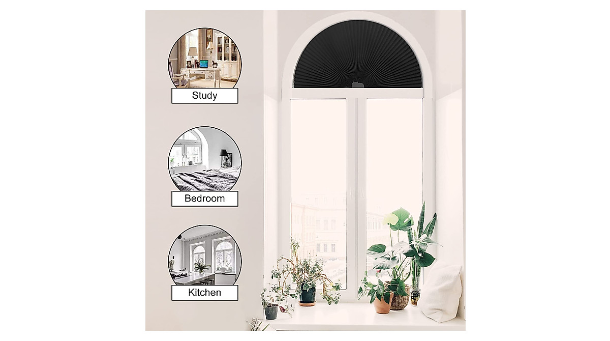 Black Arch Window Shades - Easy 100% Blackout Blinds