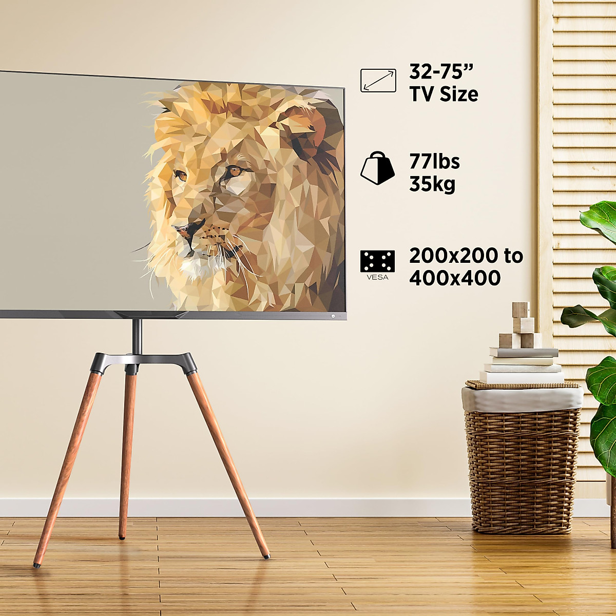 ProMounts Modern TV Floor Stand, Universal TV Mount with 90° Swivel, Corner TV Easel with Tripod Base for 47-72 Inches, LED LCD OLED Flat and Curved Screens