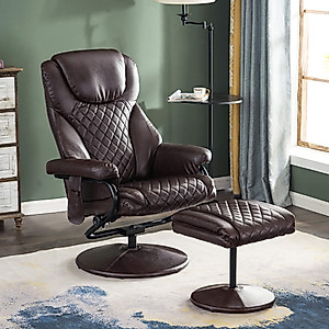 MCombo Recliner with Ottoman, Reclining Chair with Massage, 360 Swivel Living Room Chair Faux Leather, 4901 (Dark Brown)