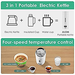 𝗨𝗽𝗴𝗿𝗮𝗱𝗲𝗱 Travel Portable Electric Kettle,380ML Small Mini Coffee Tea Kettle,One Cup Hot Water Maker with Auto Shut-Off,304 Stainless Fast Water Boiler with Four-Speed Temperature Adjustment