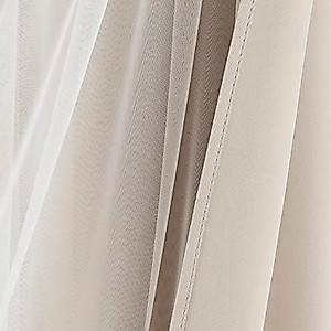 Bujasso Beige 90% Blackout Curtains with Sheer Overlay Mix and Match Double Layer Thermal Insulated Window Panels 84 inch for Living Room Bedroom Beige Drapes with Tiebacks Grommet Top 37" Wx84 Lx2