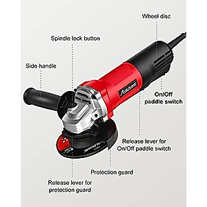 AVID POWER Angle Grinder with Paddle Switch, 8 Amp Metal Grinder with 4-1/2 Inch Grinding Wheel 12000 RPM Electric Angle Grinder Tool with Adjustable Side Handle