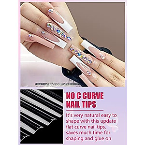 LIONVISON 504PCS NO C CURVE Clear Nail Tips for Acrylic Nails Professional, 3XL Extra Long Flat Tapered Square Nail Tips, 12 Sizes Half Cover Straight French Fake Nail Tips for Nail Salons Home