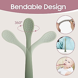 BEMEI Silicone Baby Spoons for First Stage Training Baby Utensils, Baby Spoons Self Feeding 6 Months, Long Handle Baby Feeding Spoon with Fixed Suction Cup, Dishwasher Safe【gray+kahaki+orange】