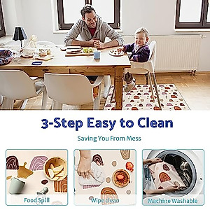 Baby Splat Mat for Under High Chair, 51 x 51 Inch Boho Splash Mat, Waterproof and Washable Spill Mat, Anti-Slip Floor Protector