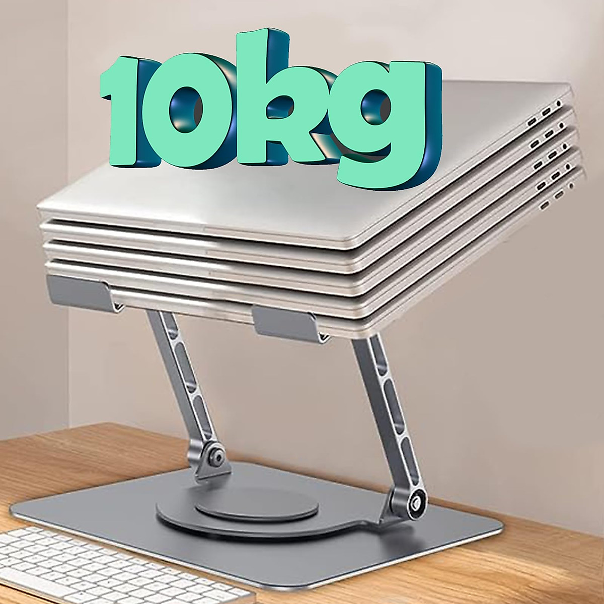 Peymoxra Laptop Stand Aluminum Computer Stand for Desk with 360° Rotating Base Adjustable Height and Angle Ergonomic Designe, Compatible with MacBook, Tablets and All Notebook 7-17" Silver