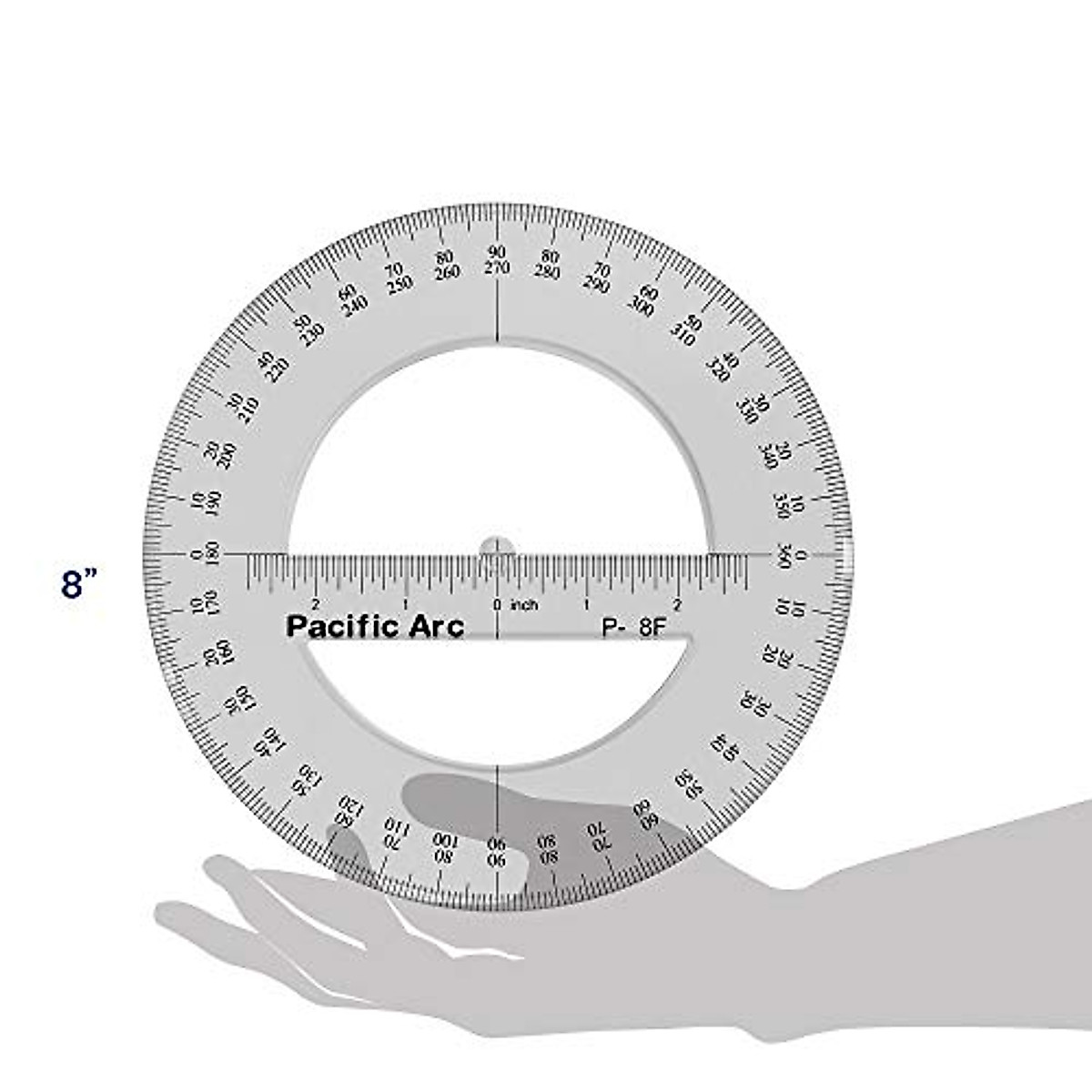 Pacific Arc's 8 Inch 360 Degree Plastic Circular Protractor Clear