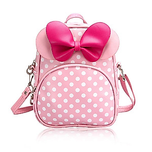 Voikukka Cute Mini Mouse Backpack for Toddler Girls Leather Kid Crossbody Bag Pink Toddler Purse Small Kids Mini Backpack Travel Backpack Baby Girl Backpack