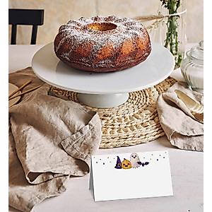 Halloween Table Place Card, 25 Pcs Tent Style Cards Set with Pumpkin and Ghost, Editable Name Cards for Table Seating, Scored for Easy Folding, Food Lables for Halloween Party (01)