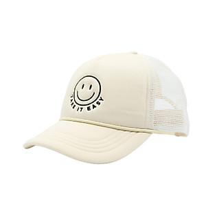 Good Future Womens Trucker Cap - Relaxed Fit Adjustable Snap Back Hat Gorras Lids Branded USA Classis Trucker Sun Mesh Back Smiley Face (Take it Easy)