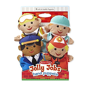 Melissa & Doug Jolly Helpers Hand Puppets (Set of 4) - Construction Worker, Doctor, Police Officer, and Firefighter - Role Play Hand Puppets, Soft Hand Puppets For Toddlers Ages 2+