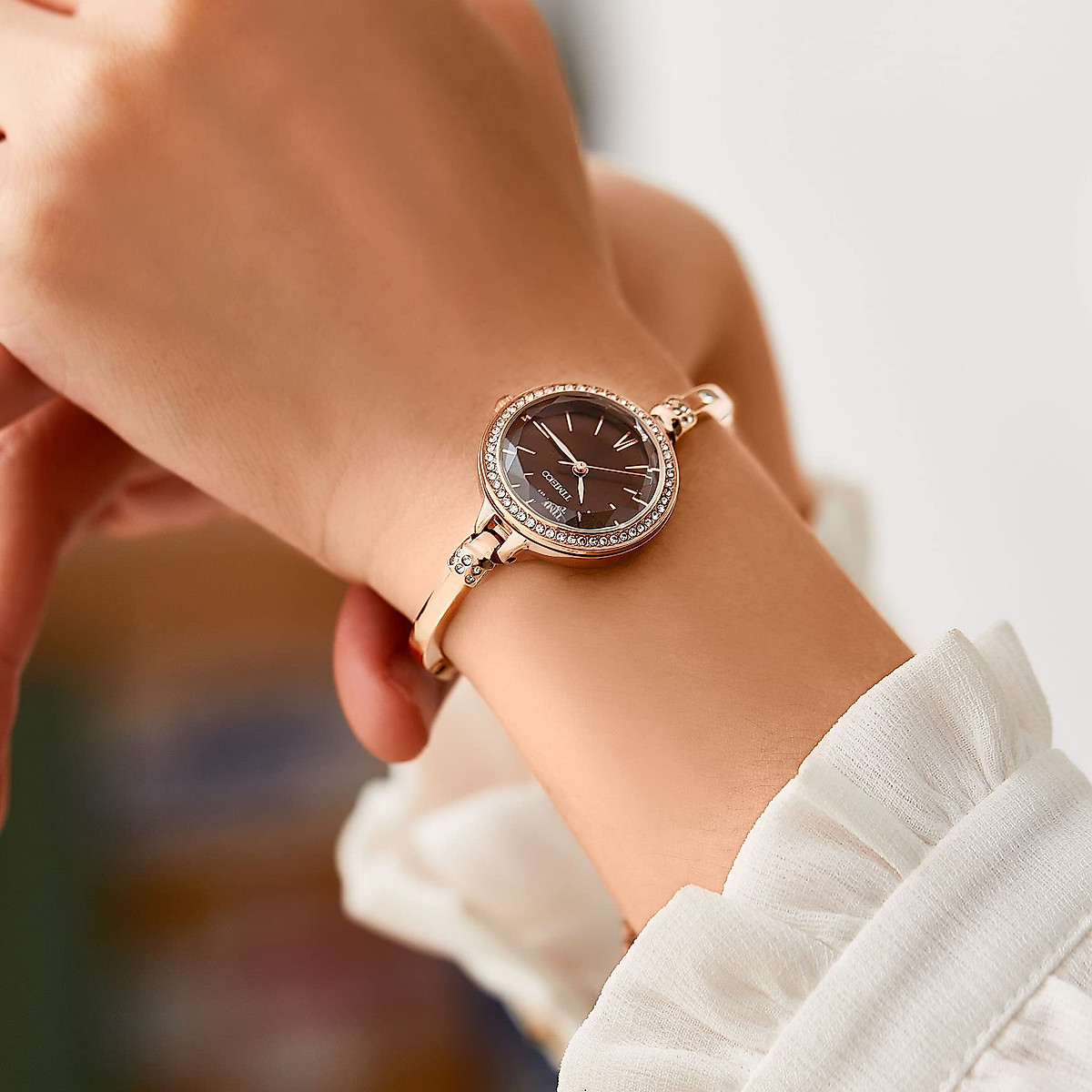 TIME100 Women's Watches Analog Quartz Japanese Movement Watch Bracelet Dress Watch for Female Waterproof Wristwatch Coffee Gold