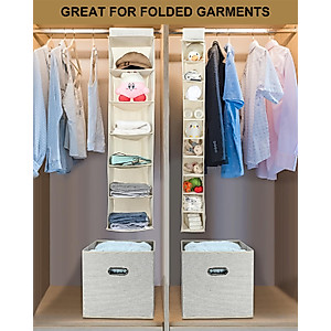 NEATJELAI Hanging Closet Organizer 6 Tier Hanging Shelf for Wardrobe Clothes Organization and Storage,Large Shoe Organizer Foldable Design, Beige