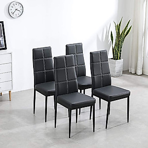 XMLYEC 4pcs Elegant Dining Chairs with 6 Grids Decoration Backrest White Cushion Black，Set of 4 Dining Chairs