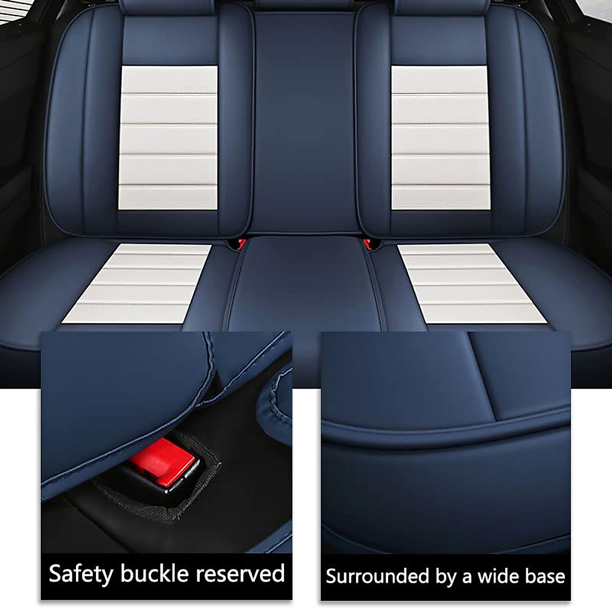 JOJ Car Seat Covers,5 Seat Car Seat Cover,No-Slip Waterproof Breathable Faux Leather Automotive Seat Covers Auto Interior Covers,Full Set,Cream Blue