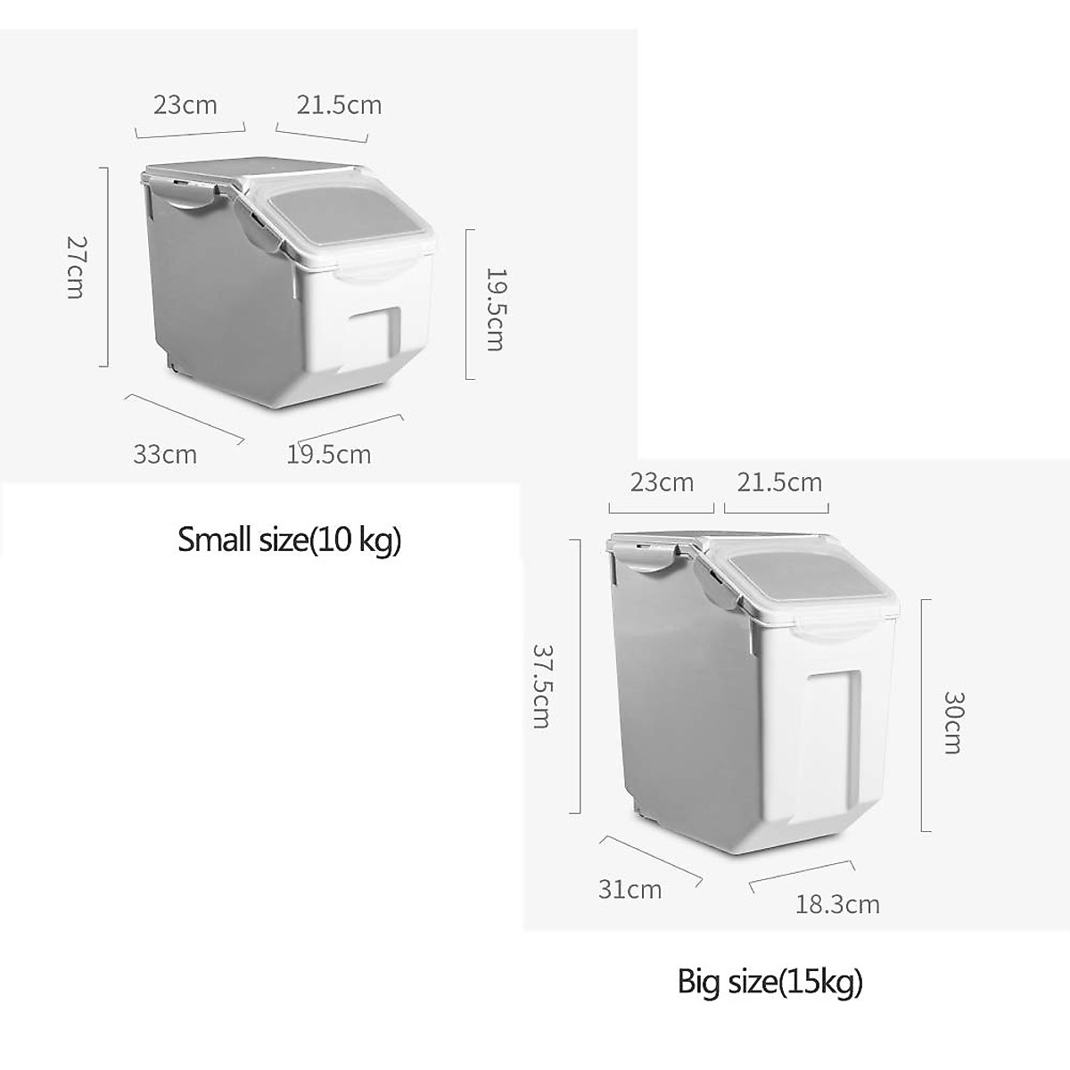 Zaop 30Lbs Airtight Rice Storage Container, Sealed Food Cereal Grain Bins with Scale Measuring Cup, Pet Food Bucket Tank, Gray, 0OHT05A8GMV8508112NCR1NJT, Large