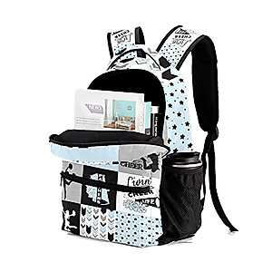 Urcustom Custom Kid Backpack, Light Blue I Love Cheer Cheerleader Personalized School Bookbag with Your Own Name, Customization Casual Bookbags for Student Girls Boys