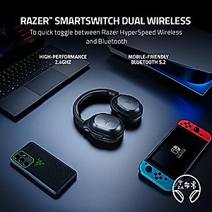 Razer Barracuda X Wireless Gaming & Mobile Headset (PC, PlayStation, Switch, Android, iOS): 2.4GHz Wireless + Bluetooth - Lightweight - 40mm Drivers - Detachable Mic - 50 Hr Battery - Black