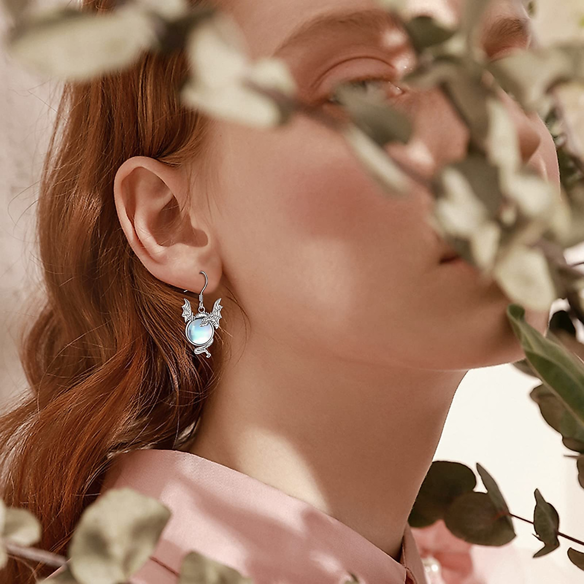 Dragon Earrings Gifts for Women 925 Sterling Silver Vintage Oxidized Dragon Moonstone Dangle Earrings Jewelry Christmas Gifts for Women