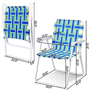 Giantex Beach Chairs Set of 6, Patio Folding Lawn Chairs for Adults, Outdoor Webbing Chair w/Steel Frame, Lightweight & Portable Camping Chairs for Fishing, Yard, Garden, Poolside Webbed Chairs, Blue