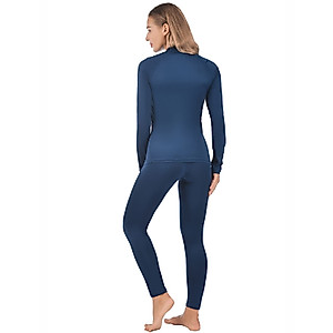 qualidyne Women’s Thermal Underwear Ultra-Soft Base Layer Long Johns Set Winter Sports Top and Bottom Suits Navy Blue
