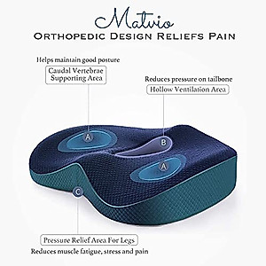 matvio Seat Cushion Pillow for Office Chair - Magnetic Fabric Inner Cover Memory Foam Coccyx Pad - Tailbone, Sciatica, Lower Back Pain Relief Cushion - Contoured Posture Corrector for Sitting
