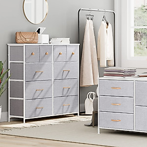 Nicehill Dresser for Bedroom with 10 Drawers, Storage Drawer Organizer, Tall Chest of Drawers for Closet, Living Room, Hallway, Entryway, Fabric Drawers(Light Grey)