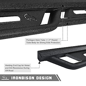 IRONBISON Running Boards Fit 2007-2018 Chevy Silverado/GMC Sierra 1500 | 2007-2019 Silverado/Sierra 2500/3500 Crew Cab Heavy Duty Side Steps Steel Nerf Bars Step Rails Heavy Texture Black 2pcs