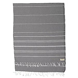 Bersuse 100% Cotton - Anatolia XL Throw Blanket Turkish Towel - 61 x 82 Inches, Anthracite