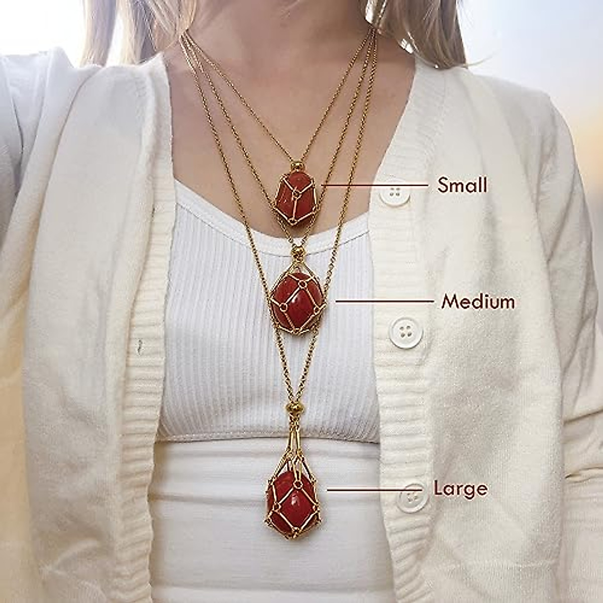 Tyniffer Crystal Holder Necklaces Cage Real Natural Gemstone Necklace Holder Adjustable Gold and Silver Cage Necklace for Women Men (Large, No Stone, Gold)