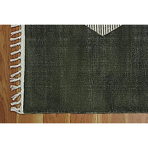 Casavani Hand Made Cotton Dhurrie Geometric Green & Beige Tassel Rug Easy Care Washable Rugs for Doormat Entryway Living Room Bedroom Hallway Balcony 6x12 Feet Runner