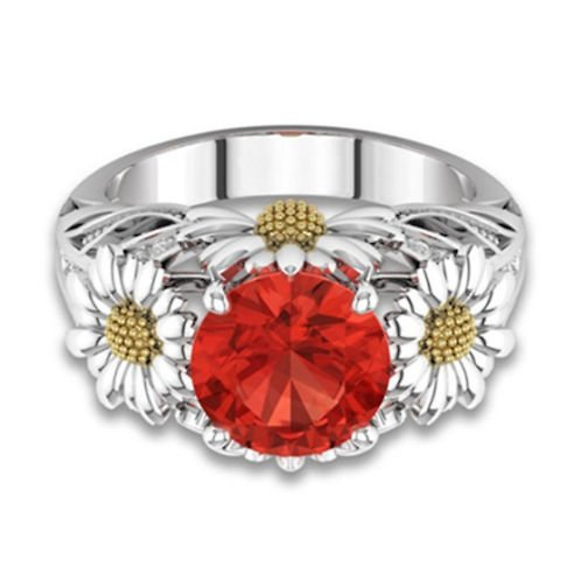 PR Jewelry Orange Color Round Jacinth Ruby Daisy Charm Ring 925 Silver Lady (5)