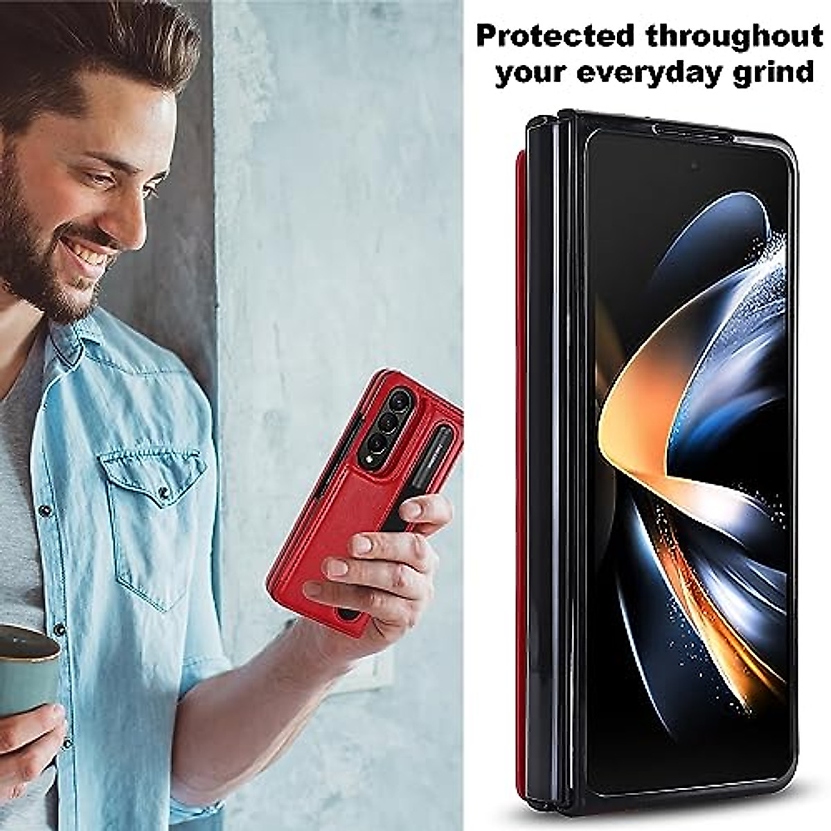 Case Compatible with Samsung Galaxy Z Fold 3 5G Wallet Case with S Pen Holder&Card Holder Kickstand, Women Men Leather Wallet Phone Case for Z Fold 3 Red