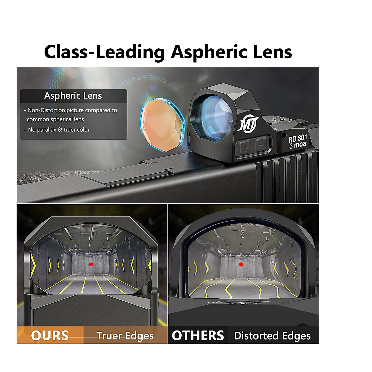 MidTen S01 Shake Motion Awake Red Dot Sight for RMR, Adapter for GL MOS & Picatinny Included, 3 MOA Pistol Scope Optics Sight for Full Size Handgun, 28mm Large Aspheric Lens 1500G Shockproof