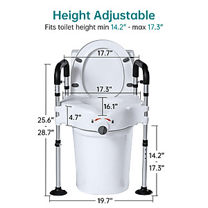 ELENKER Raised Toilet Seat with Handles, Elevated Toilet Seat Riser for Elderly and Disabled, Support 300 lbs