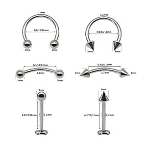 BLISI 8PCS 16G Implant Grade Titanium Silver Curved Barbell Eyebrow Piercing Rings Vertical Labret Lip Jewelry Rook Piercings 6mm/8mm/10mm/12mm Body Piercing Jewelry