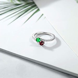 Gem Stone King 925 Sterling Silver Green Nano Emerald and Red Rhodolite Garnet Bypass Ring For Women (0.91 Cttw, Gemstone May Birthstone, Round 4MM, Available In Size 5, 6, 7, 8, 9)