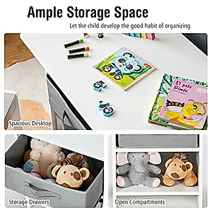 TUOCHUFUN Toddler Table and Chair Set, Wooden Kids Table and Chairs with Storage Baskets Puzzle, Activity Table Playset Furniture with Modern Gray Colors