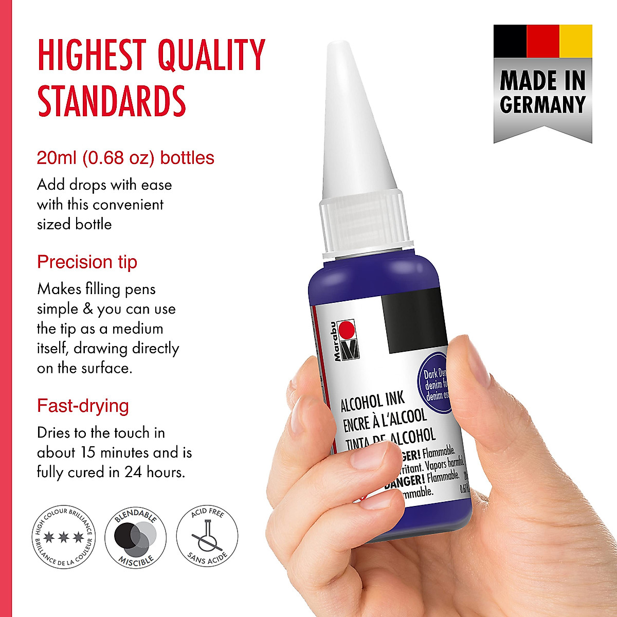 Marabu Blue Alcohol Ink Set - 5 Colors Set, Aqua Blue, Azure Blue, Dark Denim, Dark Blue Green, Arctic - Alcohol Ink for Epoxy Resin, Tumblers, Alcohol Ink Paper - Large 0.68 Ounce Inks