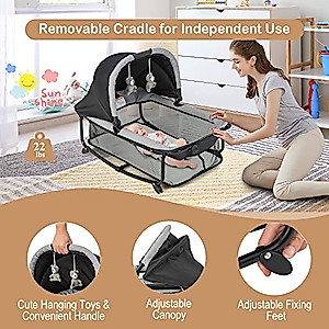 BABY JOY 4 in 1 Pack and Play, Portable Baby Playard with Bassinet & Diaper Changing Table, Infant Bassinet Baby Crib Activity Center with Toys & Oxford Bag from Newborn to Toddlers (Dark, Classic)