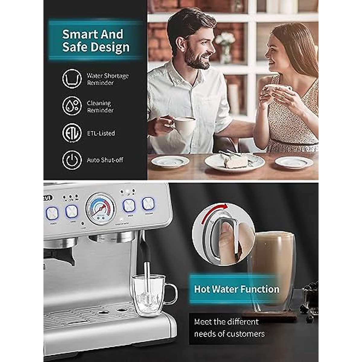 Gevi 20Bar Semi Automatic Espresso Machine With Grinder & Steam Wand – All in One Espresso Maker & Latte Machine for Home Dual Heating System