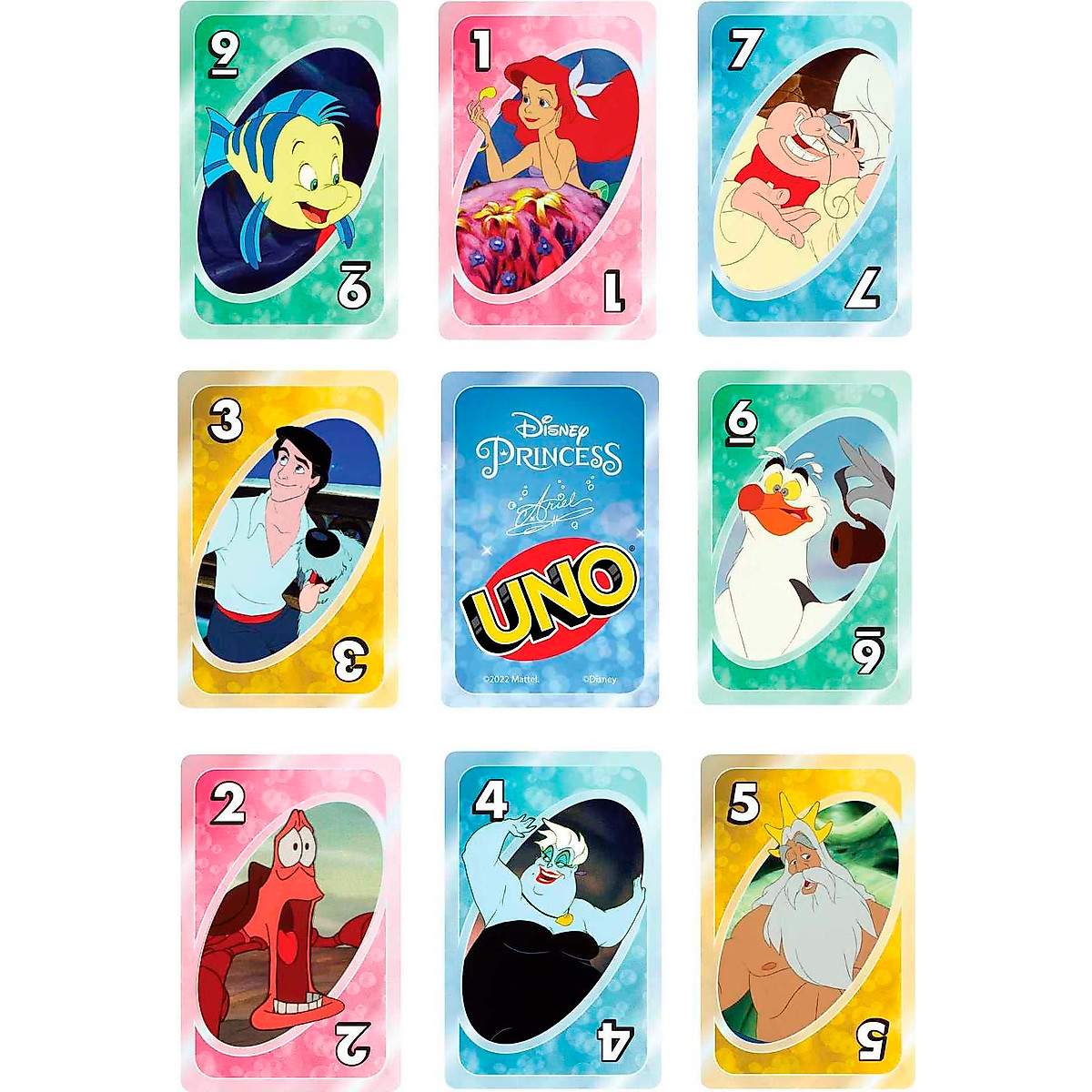 Mattel Games UNO Disney Princess The Little Mermaid Card Game for Family Night Featuring Movie Themed Graphics for 2-10 Players