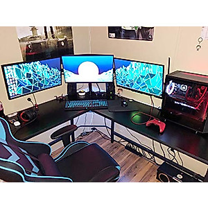 Modern Computer Desk Gaming Desk PC Office L Shaped Desk with Free CPU Stand, Best Wood Steel Home Large Work Space Corner Study Desk Workstation, Space-Saving, Easy to Assemble, Super Durable - Black