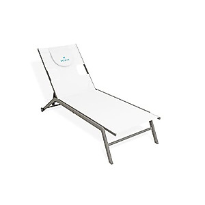 Ostrich Chatham 2 Pieces Patio Chaise Lounges, Patio Lounge Chairs,Facedown Tanning Chair, Patio Chairs, 5-Position Recliner Adjustable Sunbathing Lounge Chair for Patio,Yard, Pool, White & Tan