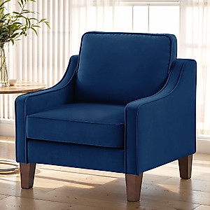 Lighluxstly Upholstered Velvet Modern Accent Chair Comfy Armchair Couch for Bedroom,Indoor Sofa Chair for Living Room,Reading Chair for Office,Apartment,Studio,Navy Blue