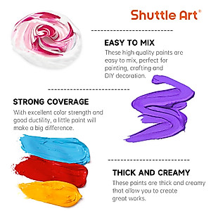 Acrylic Paint, Shuttle Art 24 Colors Acrylic Paint Bottle Set, 250ml/8.45oz Each, Rich Pigments, High Viscosity, Bulk Paint for Artists, Beginners and Kids Painting on Rocks Crafts Canvas Wood Ceramic