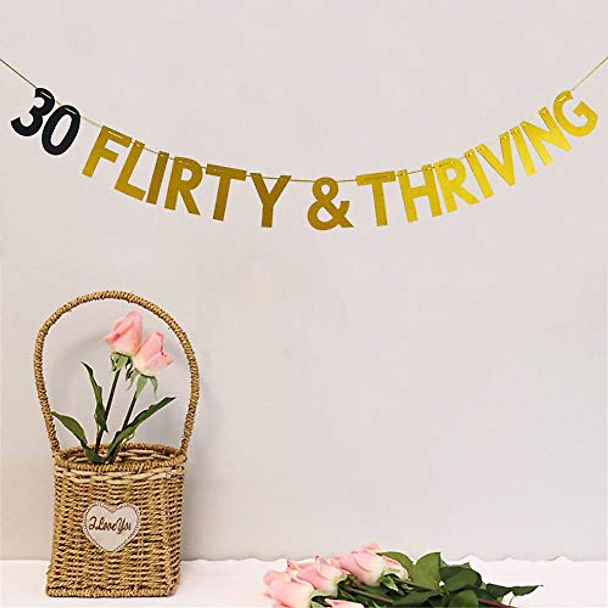 30 Flirty & Thriving Banner, 30th Birthday Bunting Sign, Dirty Thirty Party Decorations, Dirty 30 Party Sign, Gold and Black Glitter