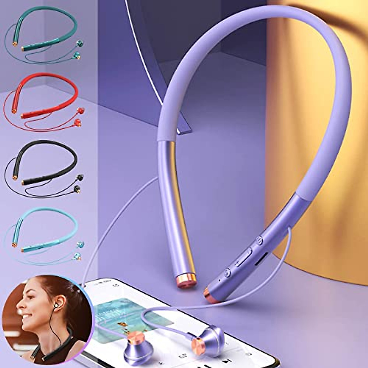 Bluetooth Sports Wireless High-Power Neck-Mounted Earphones - Built-in Mic & Sweat Resistant Headset Bluetooth 5.0 Wireless Headset - Built-in Noise Cancelling Microphone for